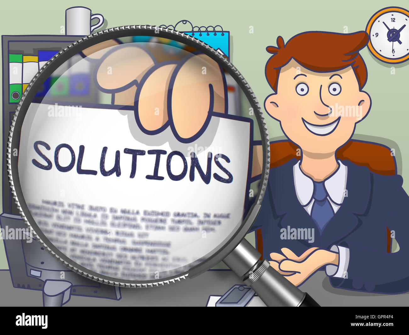 Solutions through Magnifying Glass. Doodle Design Stock Photo - Alamy