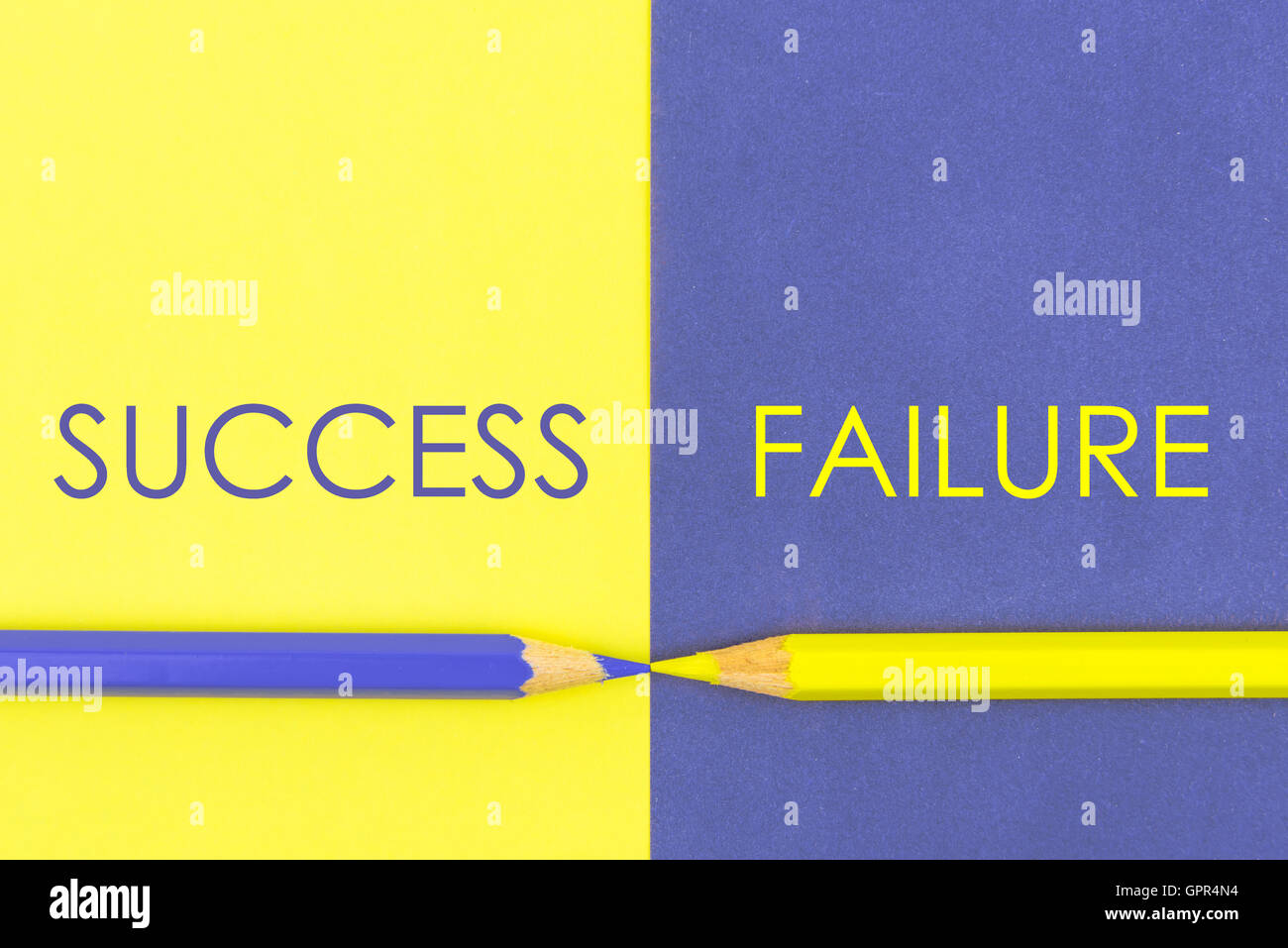 Success versus Failure contrast concept . Yellow and Violet coloured ...