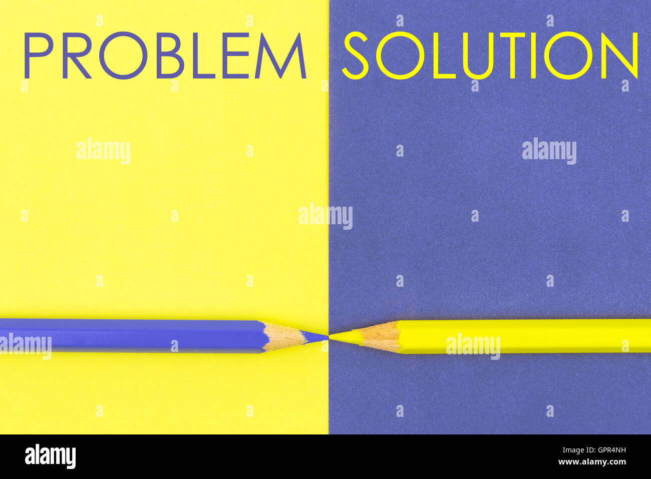 Problem versus Solution contrast concept . Yellow and Violet coloured ...