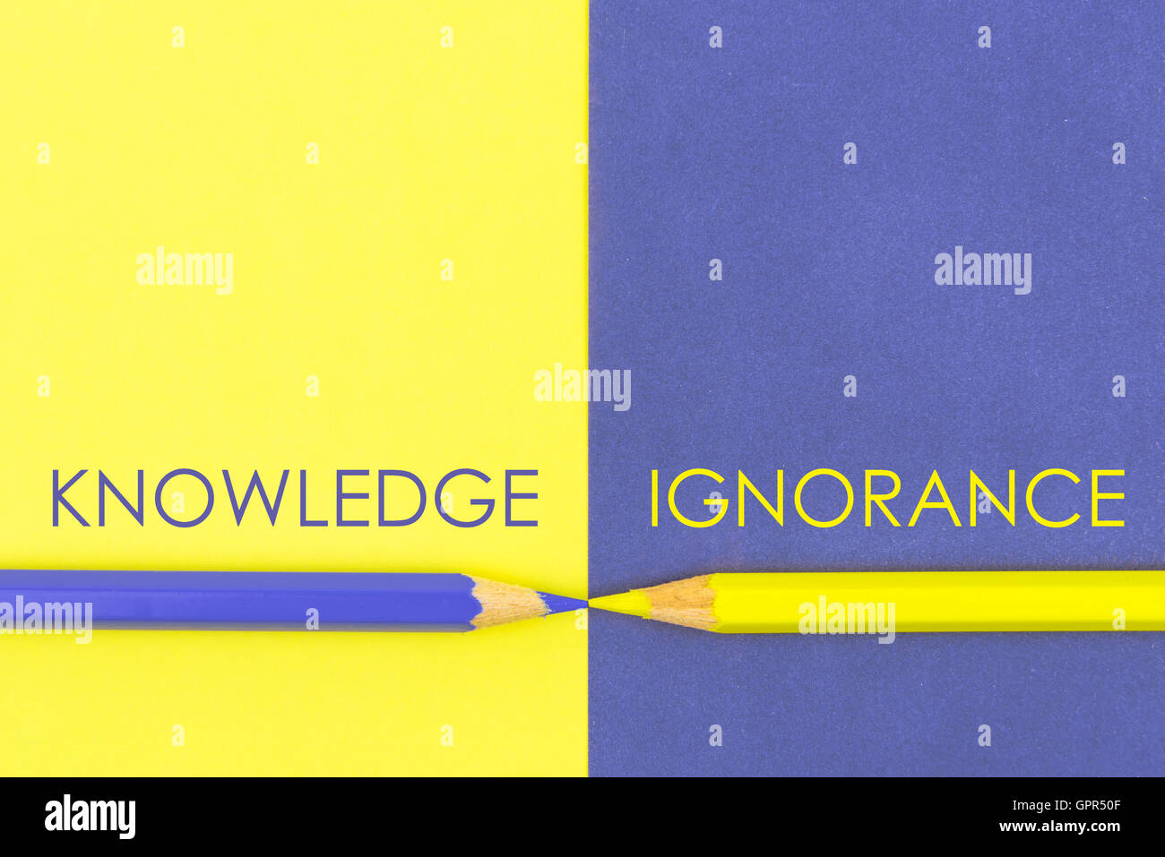 Knowledge versus Ignorance contrast concept . Yellow and Violet ...