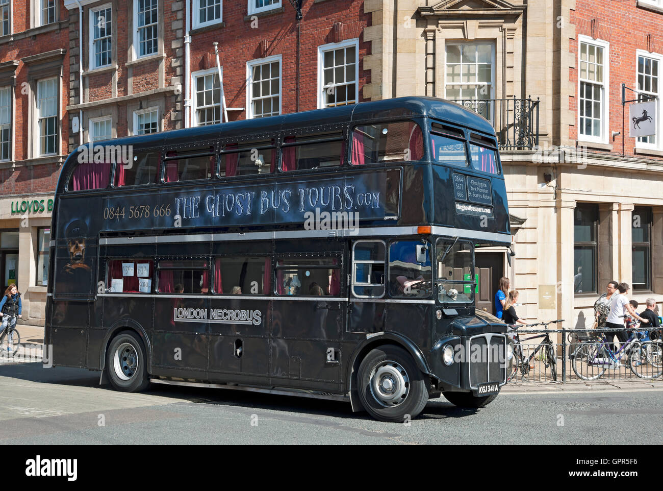 Ghost tour bus in the town city centre York North Yorkshire England UK ...
