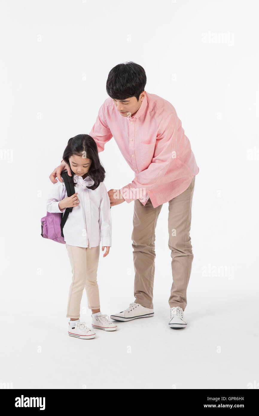 Loving father and daughter ready to go to school Stock Photo - Alamy
