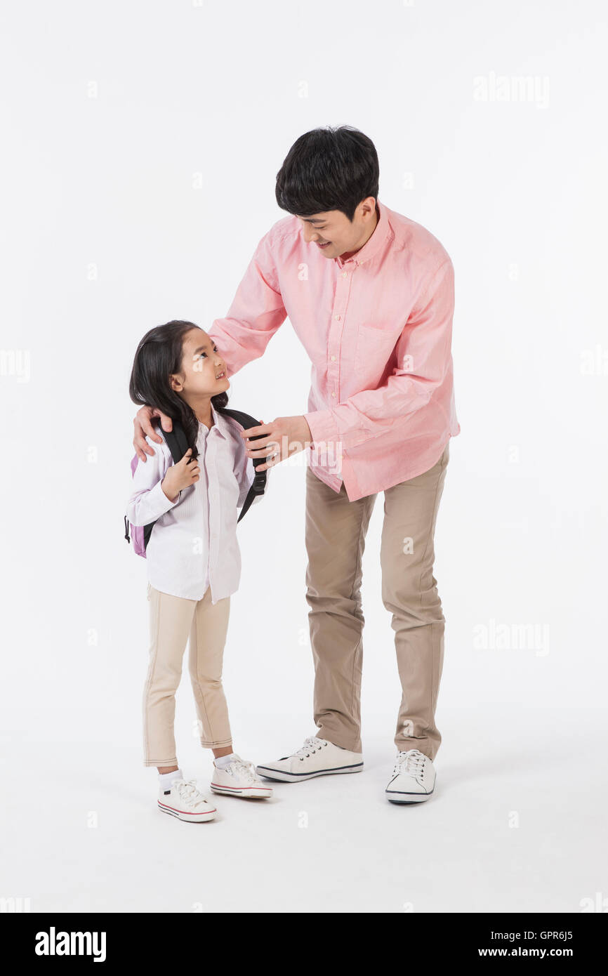 Loving father and daughter ready to go to school Stock Photo - Alamy