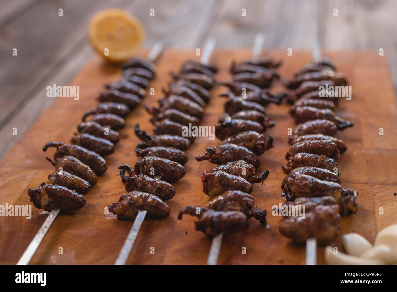 Churrasco, traditional Brazilian barbecue, chicken hearts grilled ...