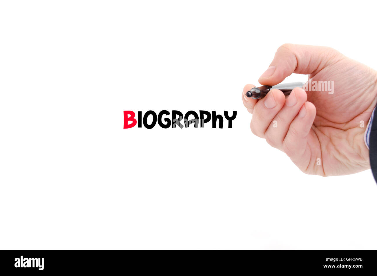 Biography text concept isolated over white background Stock Photo - Alamy