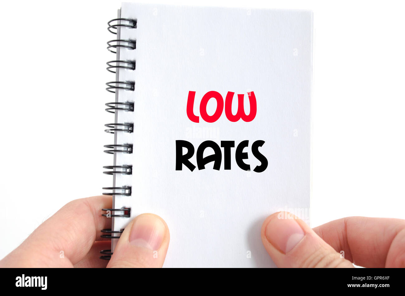 Low rates text concept isolated over white background Stock Photo - Alamy