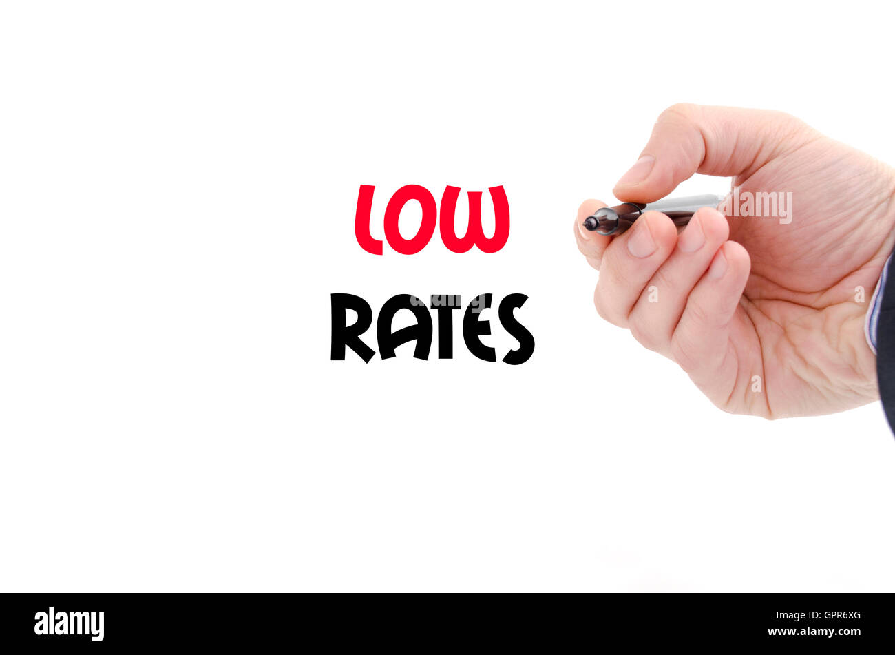 Low rates text concept isolated over white background Stock Photo - Alamy