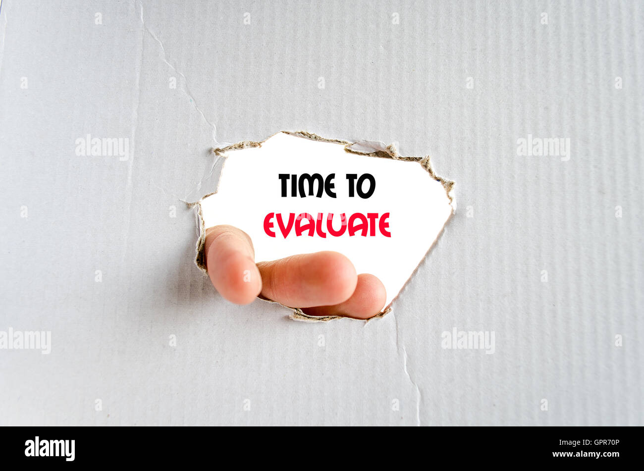 Time to evaluate text concept isolated over white background Stock ...