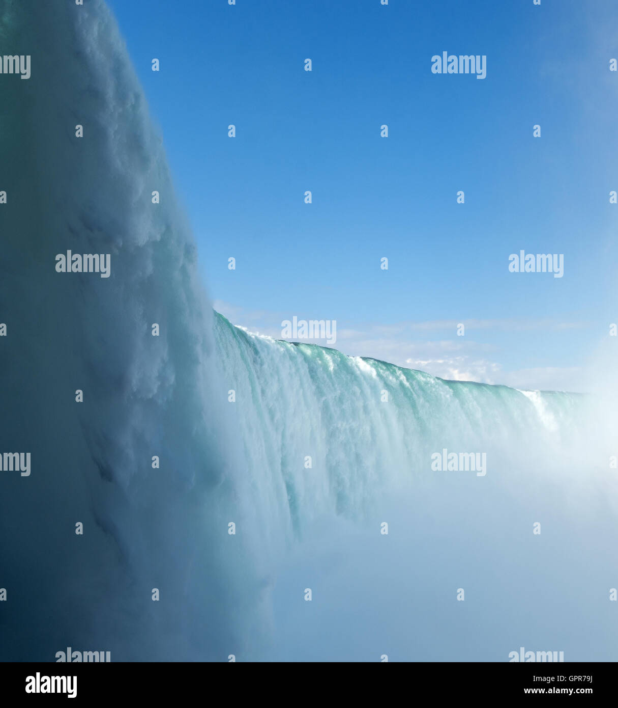 Niagara falls, at edge of falls. Side view of Niagara Falls, Ontario ...