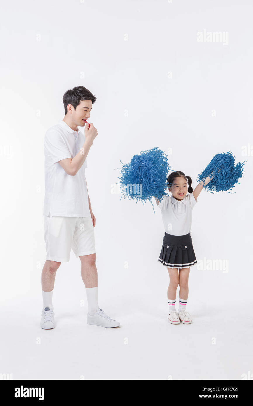 Harmonious father and girl cheering Stock Photo - Alamy