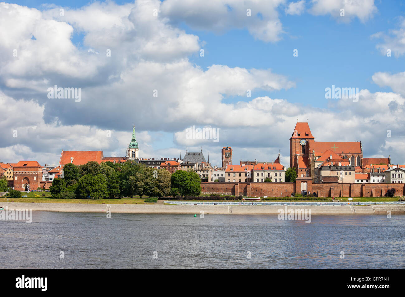 Torun in Poland, Old Town, city skyline, view from Vistula River Stock ...