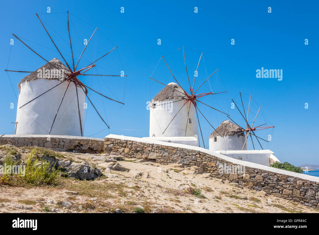 traditional Greek windmills Mykonos Greece Stock Photo - Alamy