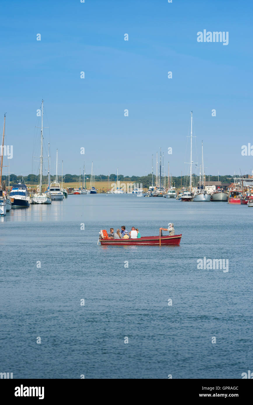Walberswick UK ferry, view of people being ferried across the River ...