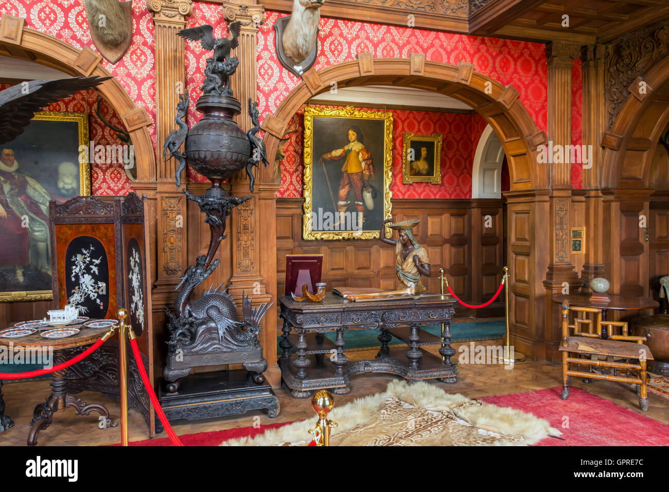 The Grand Hall inside Kinloch Castle, Isle of Rum, Scotland, UK Stock ...