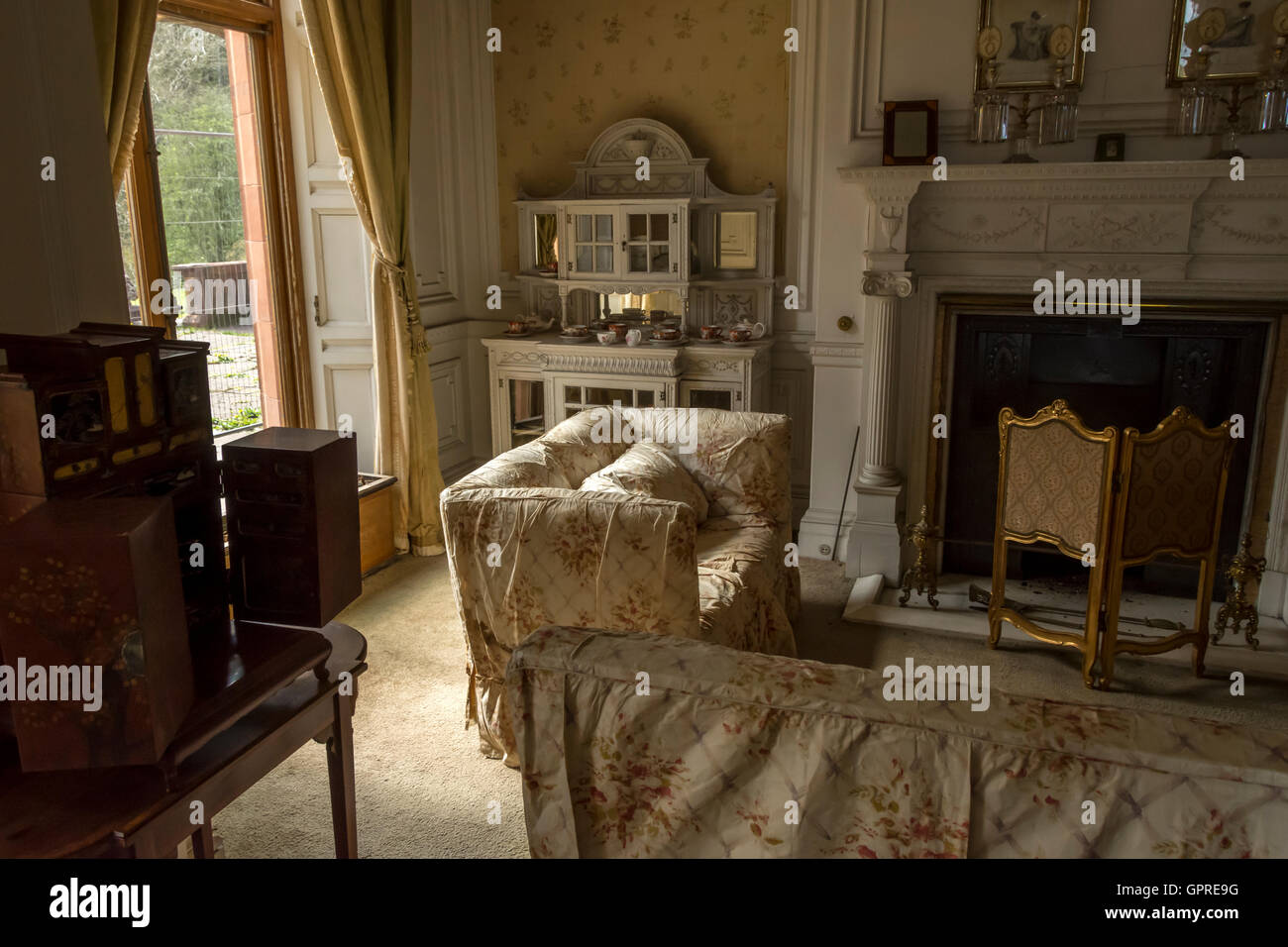 The Drawing Room, inside Kinloch Castle, Isle of Rum, Scotland, UK ...