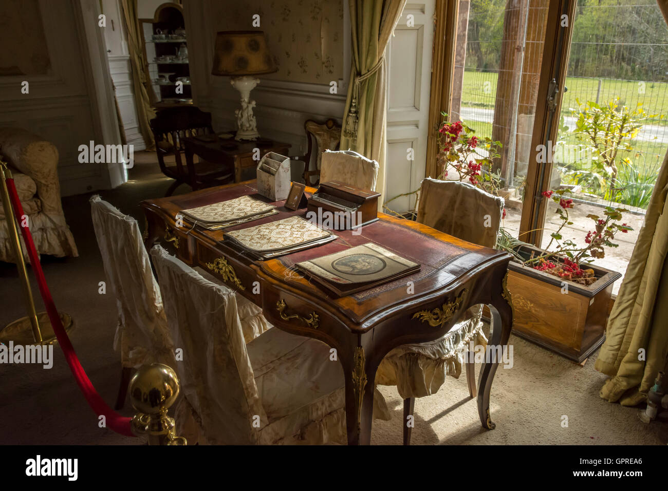Table and chairs in the Drawing Room, inside Kinloch Castle, Isle of ...