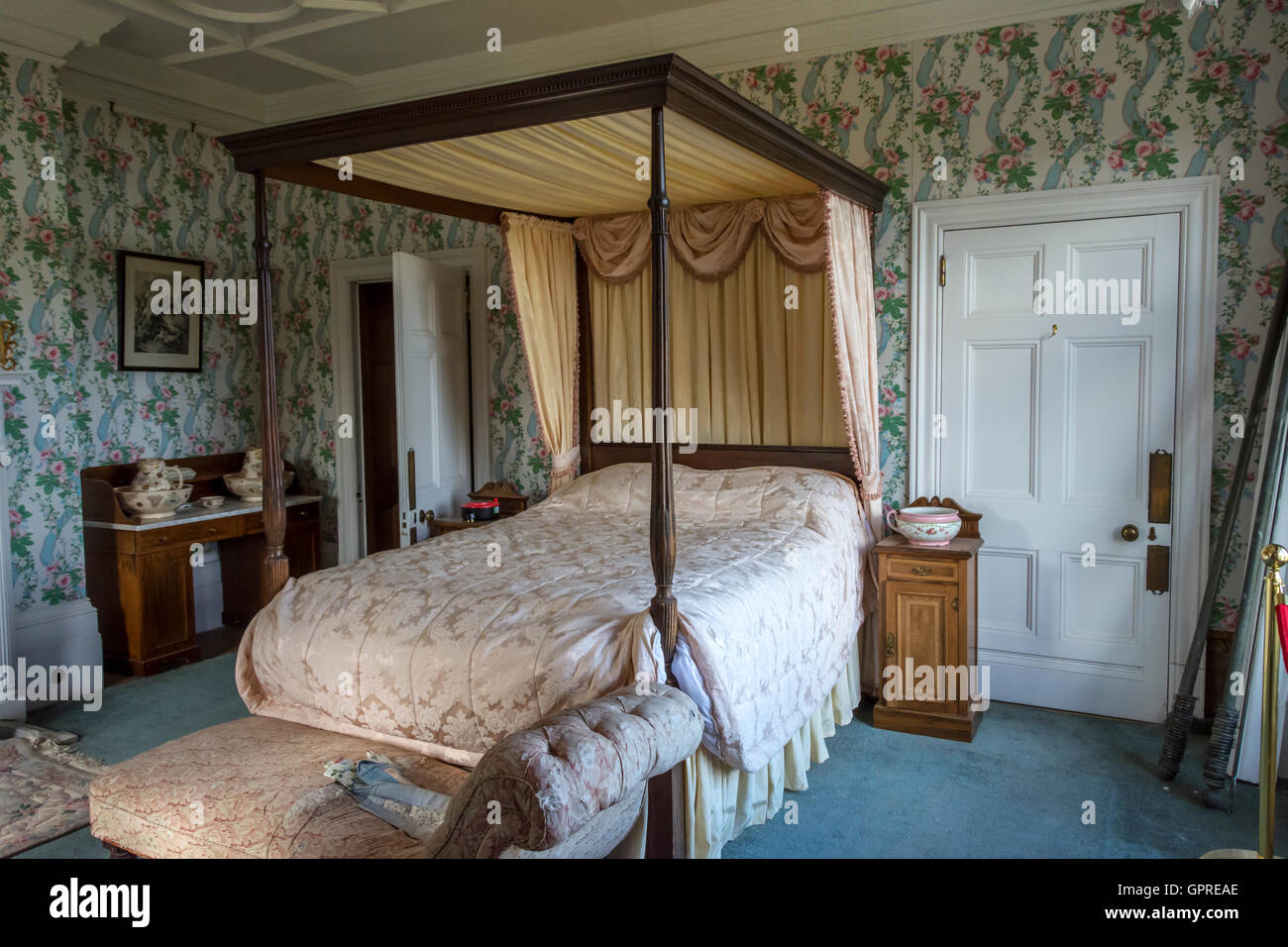 Four-poster bed in Lady Monica Bullough's bedroom, inside Kinloch ...