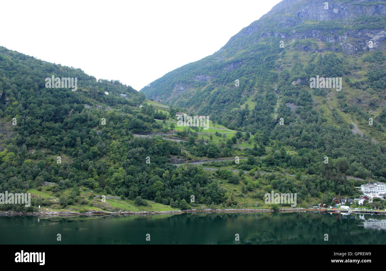 Road twisting up the side of a mountain near Geiranger Stock Photo - Alamy