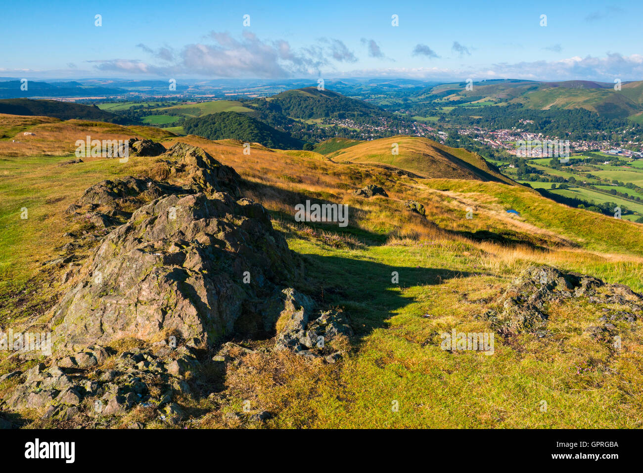 Shropshire Hills and Church Stretton from Caer Caradoc, England, UK ...