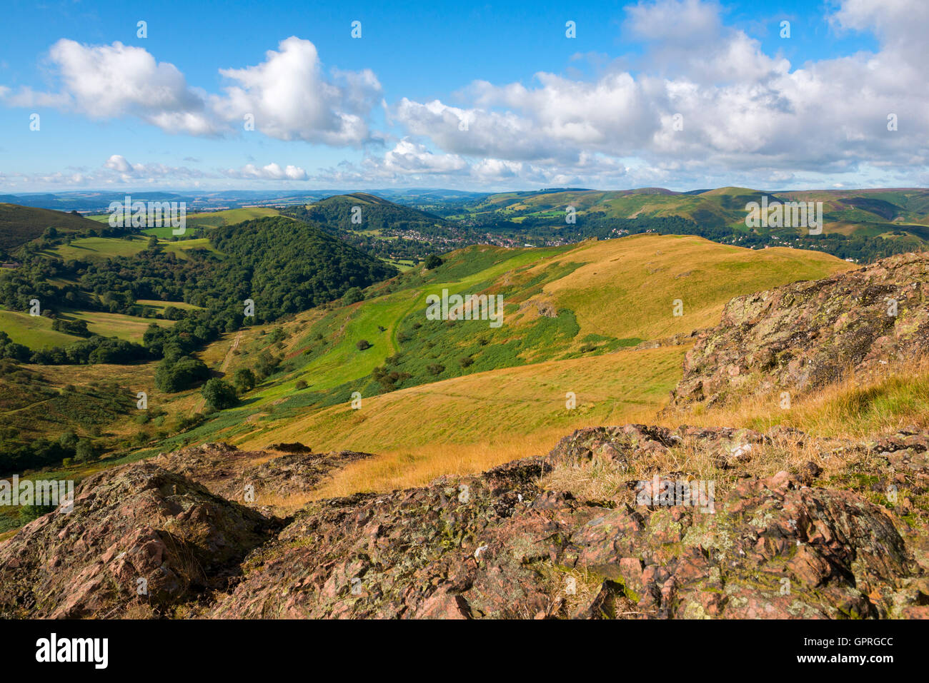 Shropshire Hills and Church Stretton from Caer Caradoc, England, UK ...