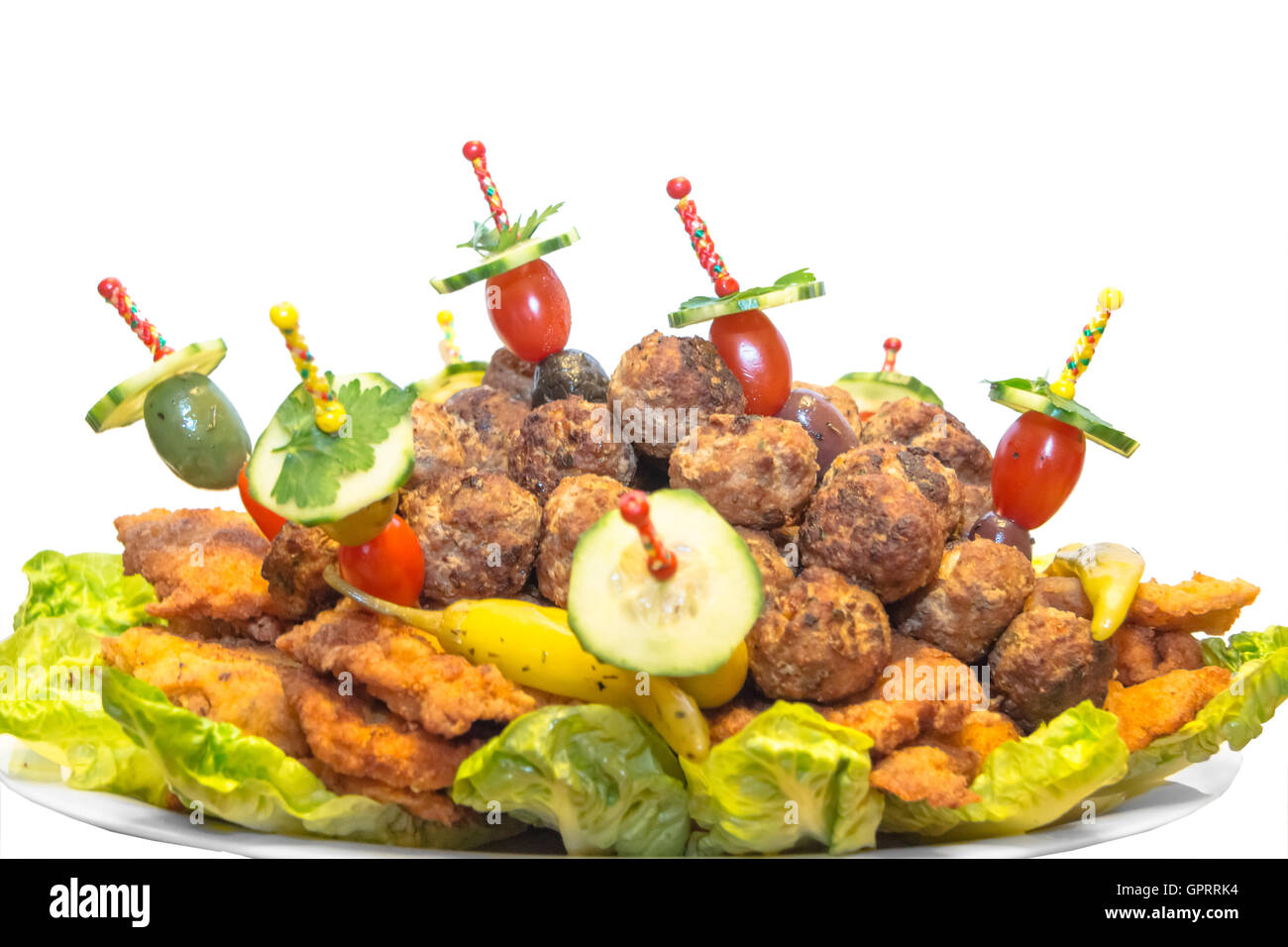 festive plate with meatballs and schnitzel Stock Photo - Alamy