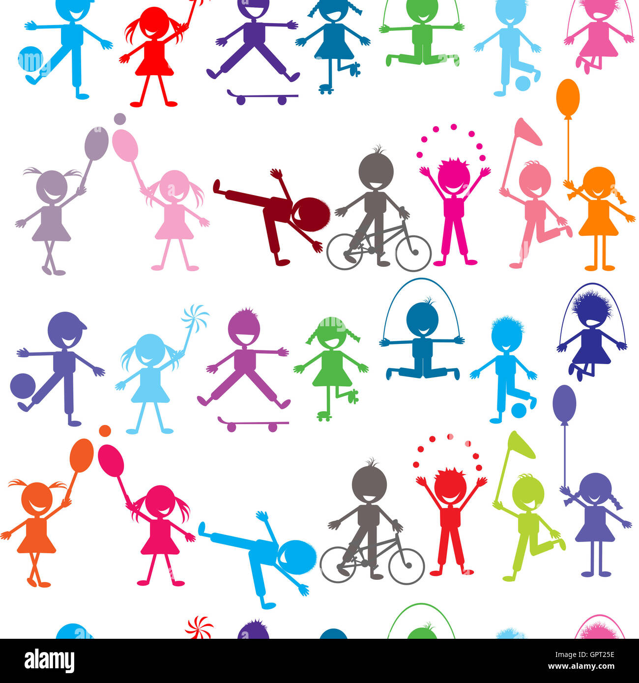 Seamless background with stylized colored kids playing Stock Photo - Alamy