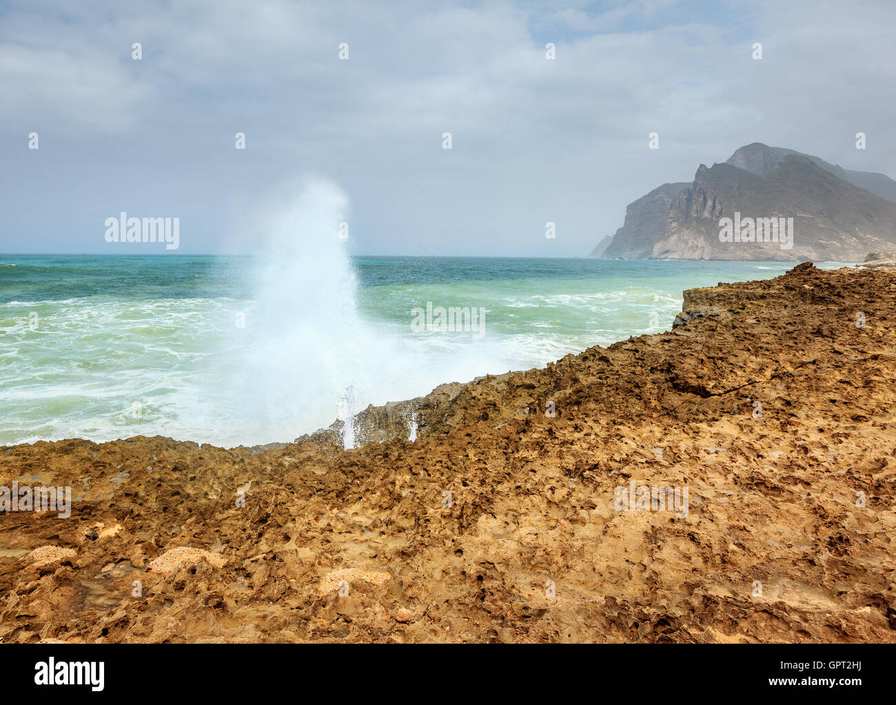 Ocean surf near Al Mughsayl beach in Salalah, Oman during monsoon ...