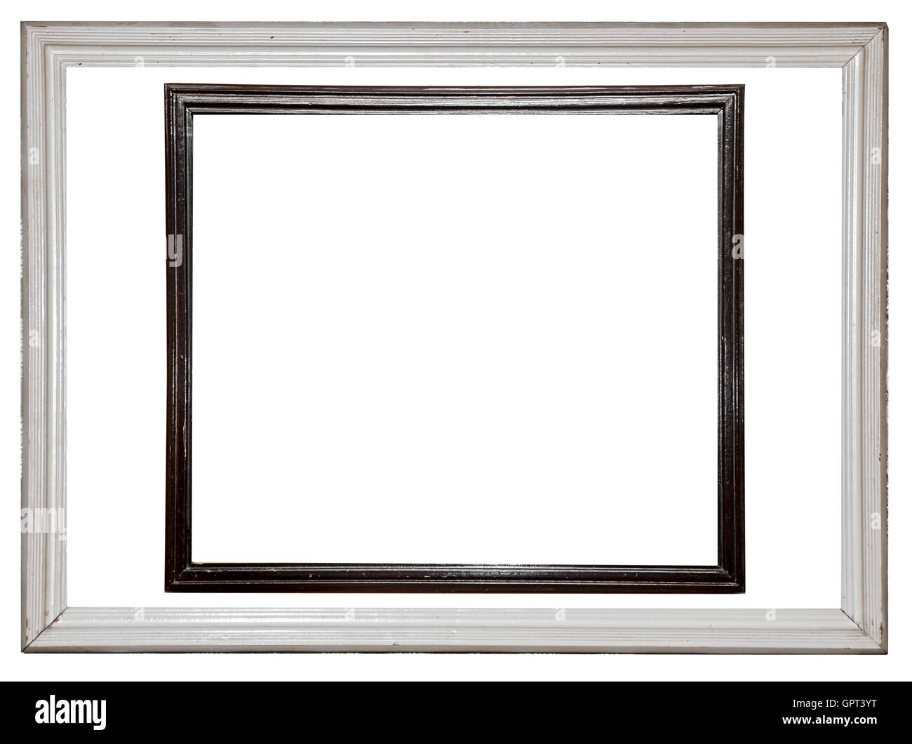 Distressed white and black painted picture frame isolated on whi Stock ...