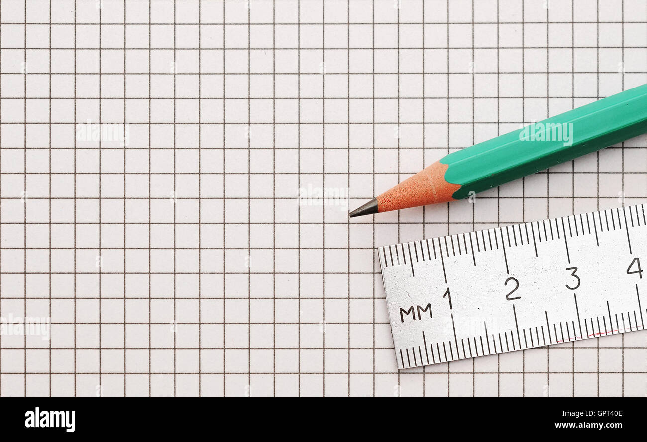 steel ruler and wood pencil on white Stock Photo - Alamy