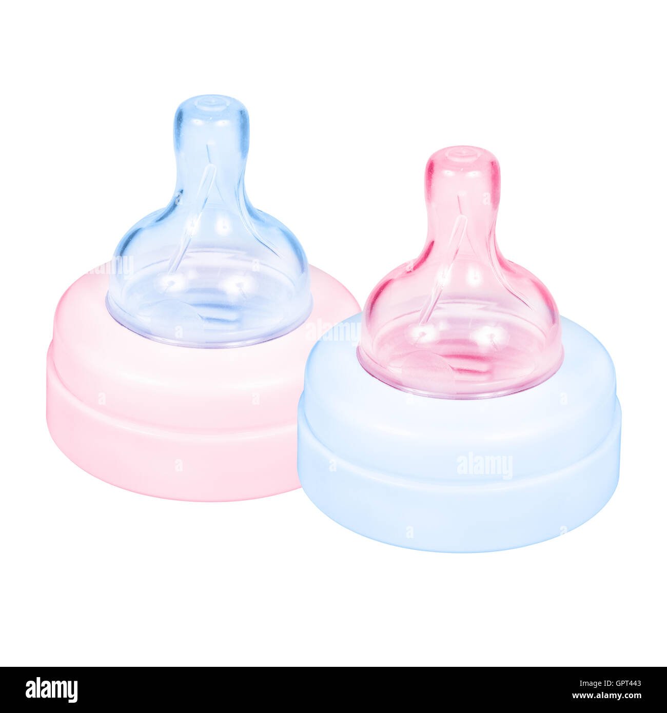 Baby bottle cap pink and blue Stock Photo - Alamy
