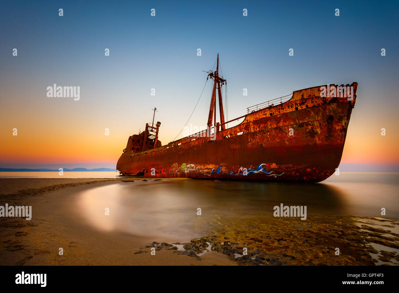 The famous Shipwreck in dusk near Gytheio in Lakonia, Greece Stock ...