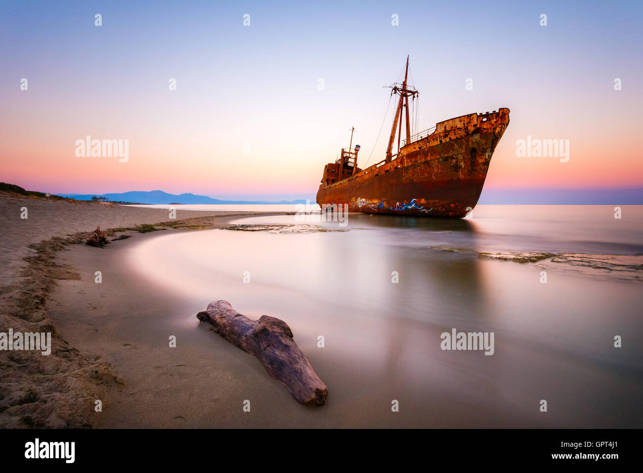 The famous Shipwreck in dusk near Gytheio in Lakonia, Greece Stock ...