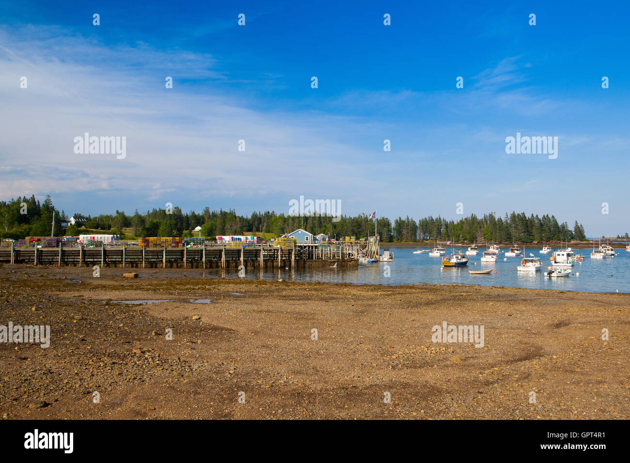 Crab farm and crab cages on Saint George Peninsula, Maine, USA Stock ...
