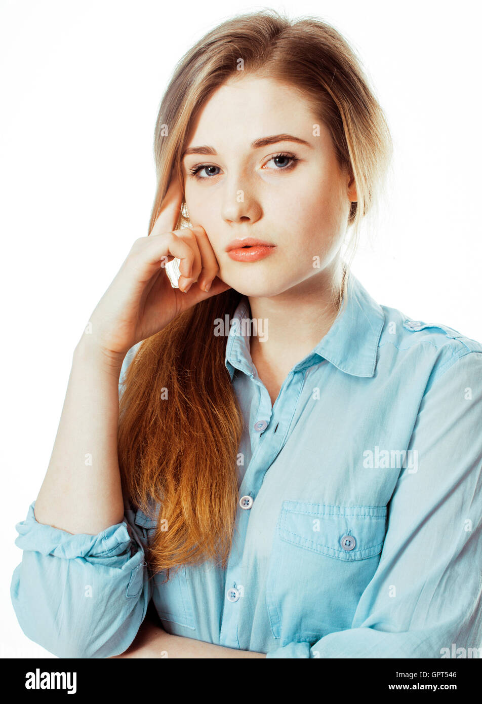 cute young pretty girl thinking on white background isolated Stock ...