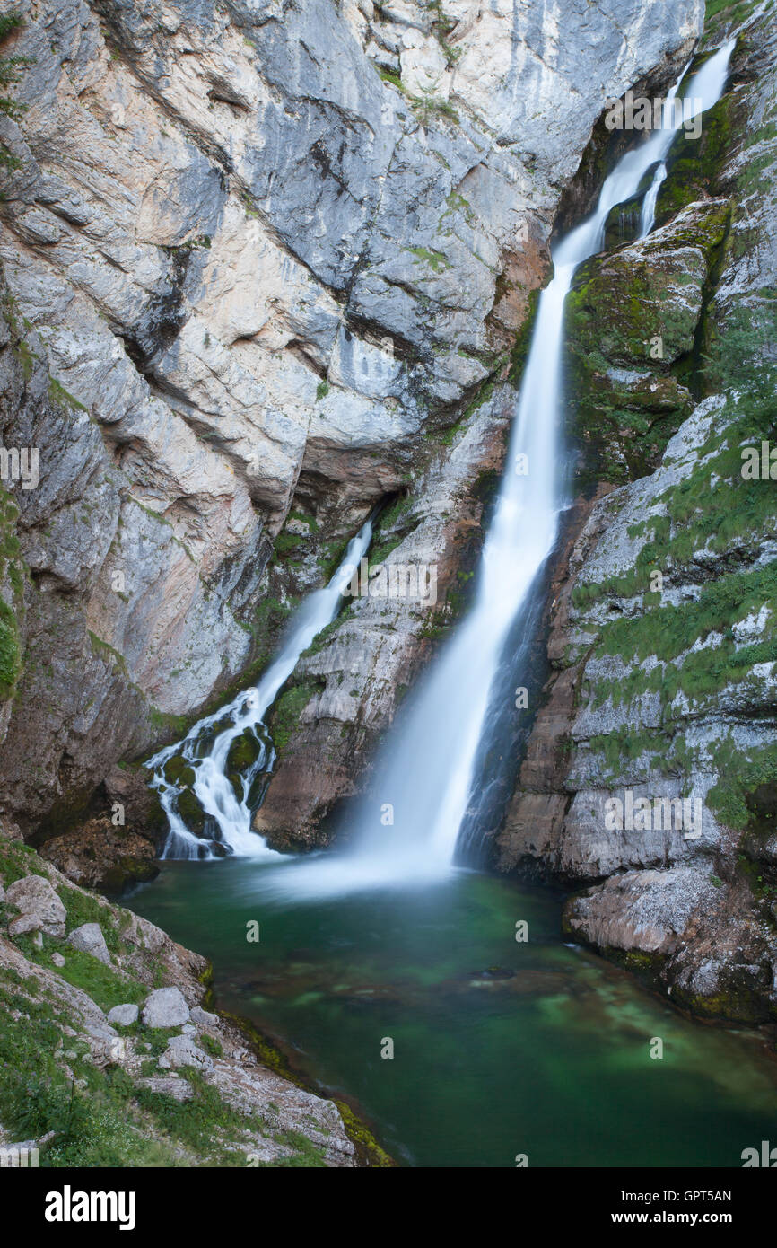 Waterfall on Savica river, Lake Bohinj, Slovenia Stock Photo - Alamy