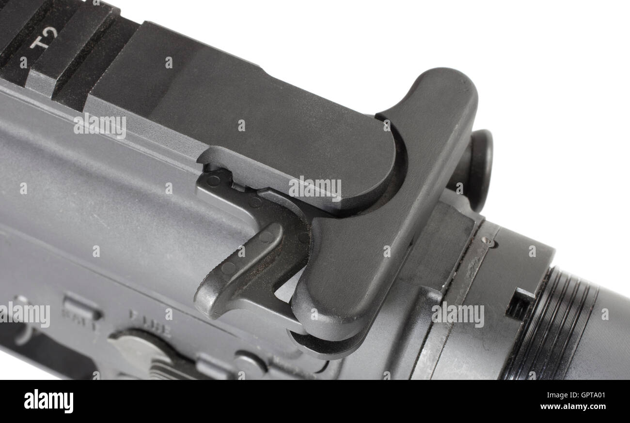 Handle on a modern sporting rifle used to chamber a cartridge Stock ...