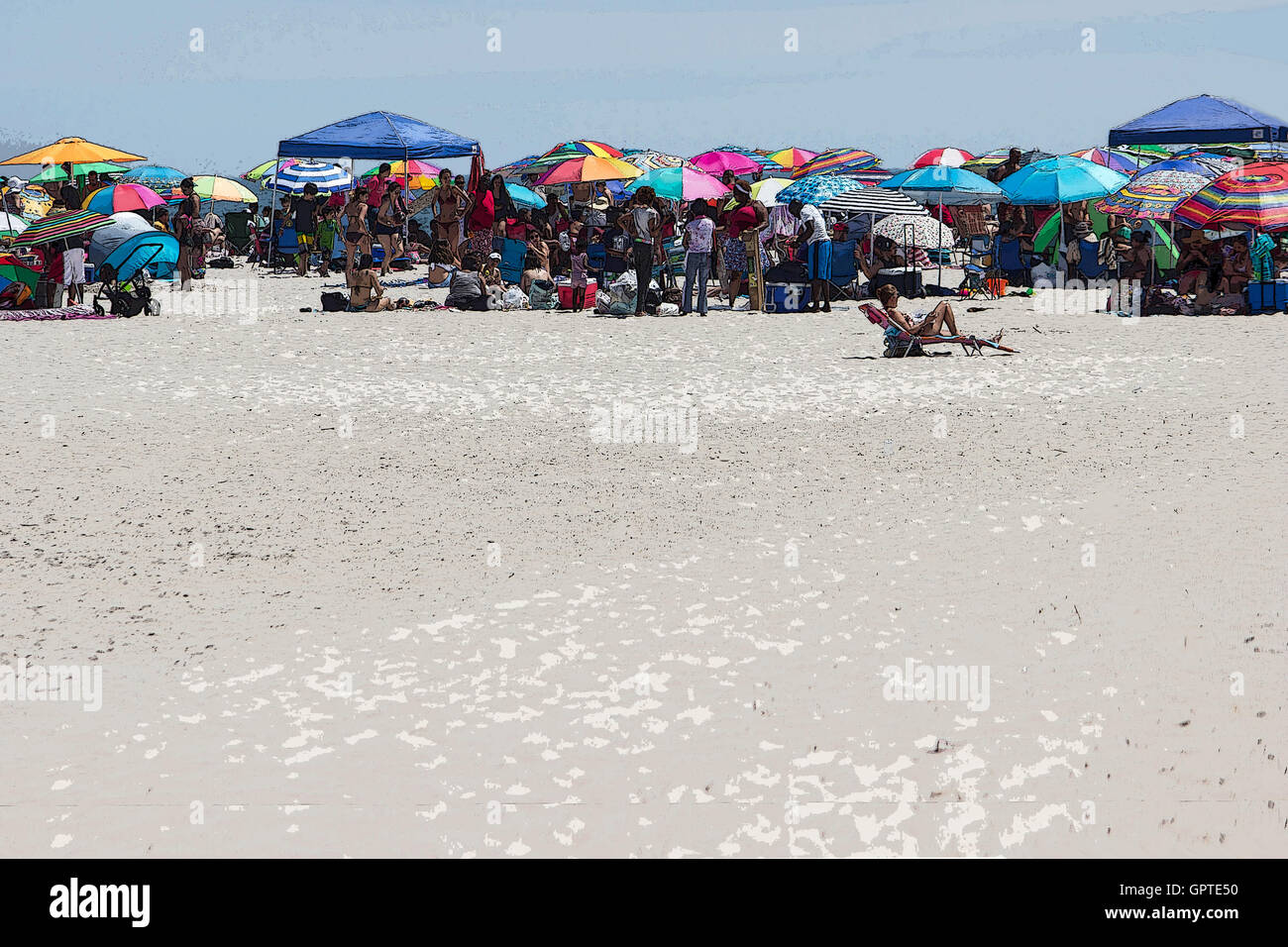 Beach goers relax in the sand on a hot summer's day jones beach long ...