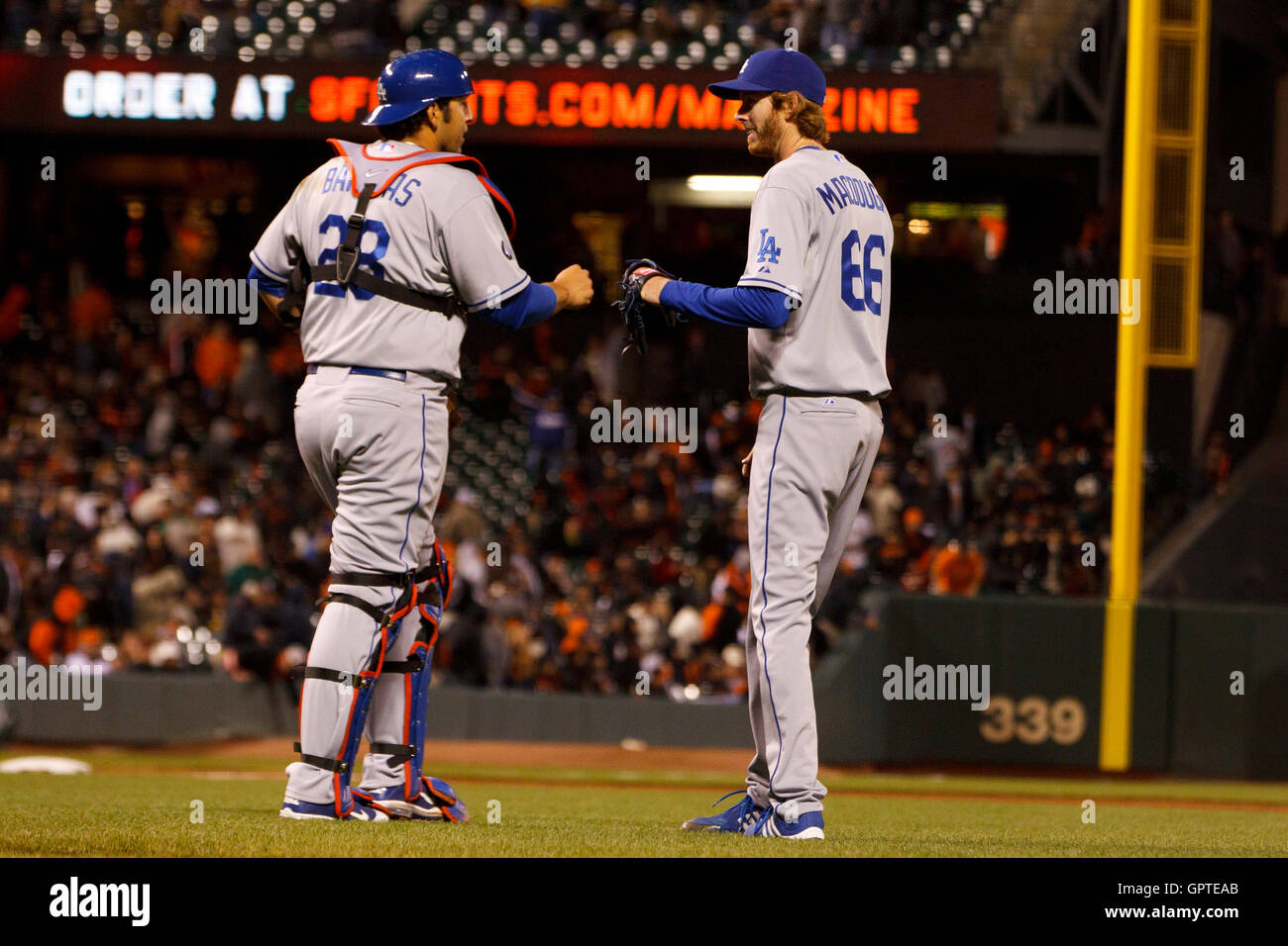 April 11, 2011; San Francisco, CA, USA; Los Angeles Dodgers relief ...