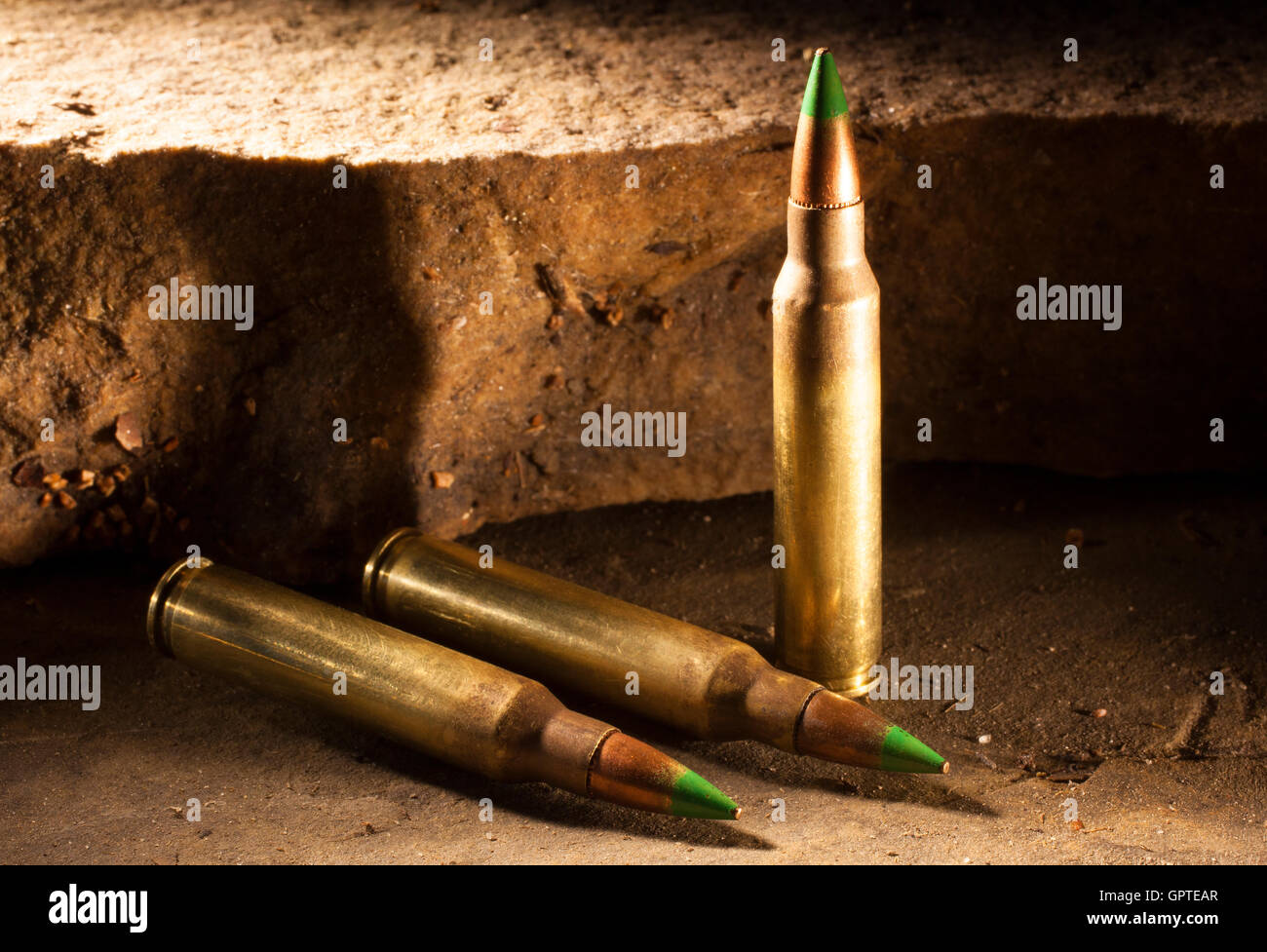 Rifle cartridges with a green tip that some consider is armor piercing ...