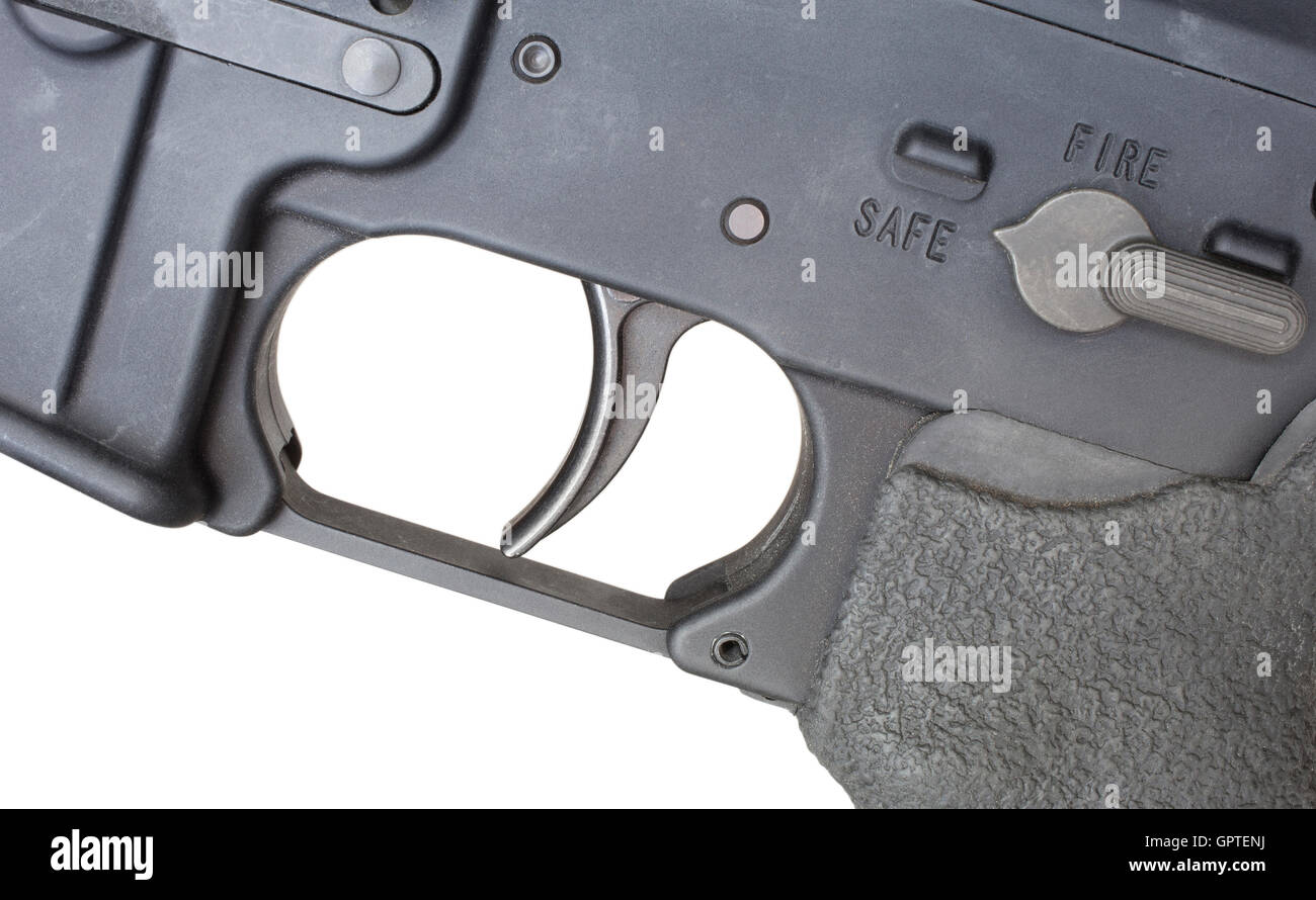 Modern sporting rifle trigger isolated on a white background Stock ...