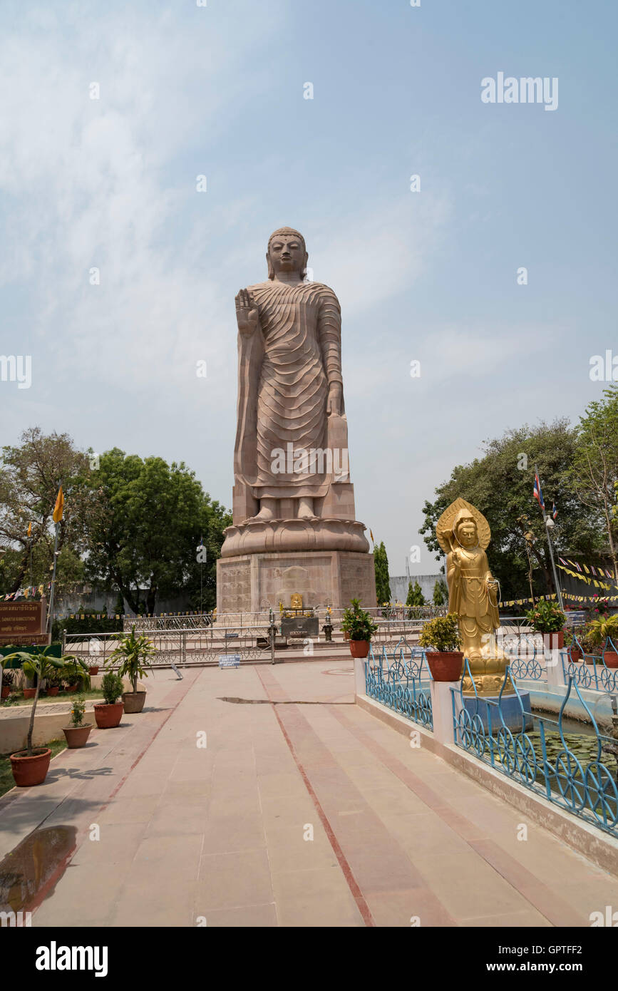 Statue of Buddha in Deer Park in Sarnath, India where Buddha gave his ...