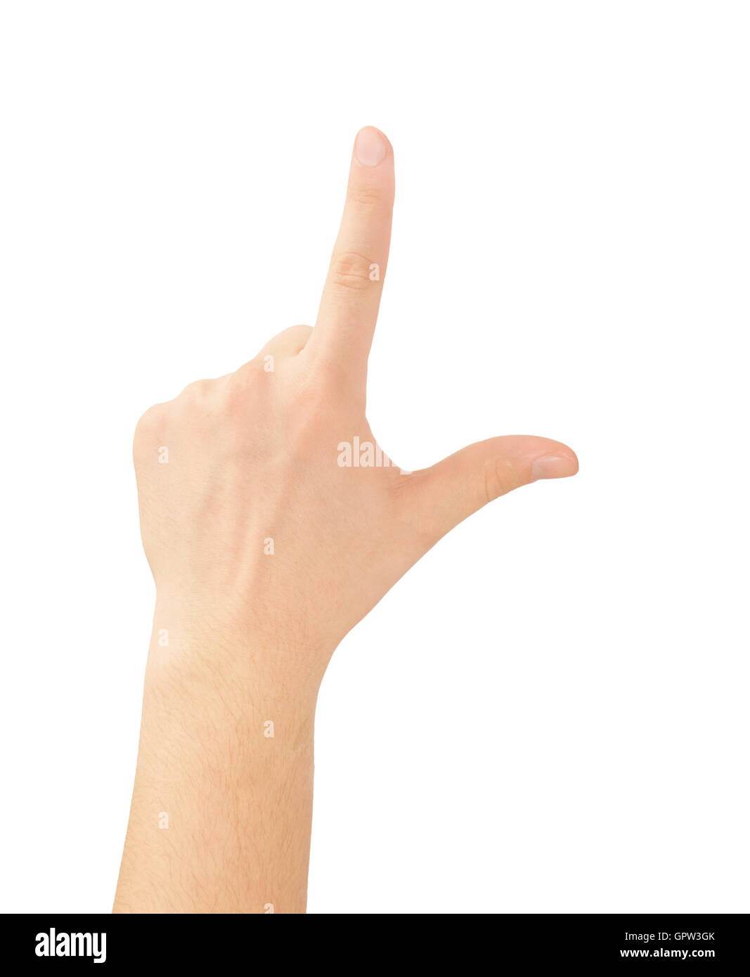 Hand pointing, touching or pressing isolated on white. Caucasian Stock ...