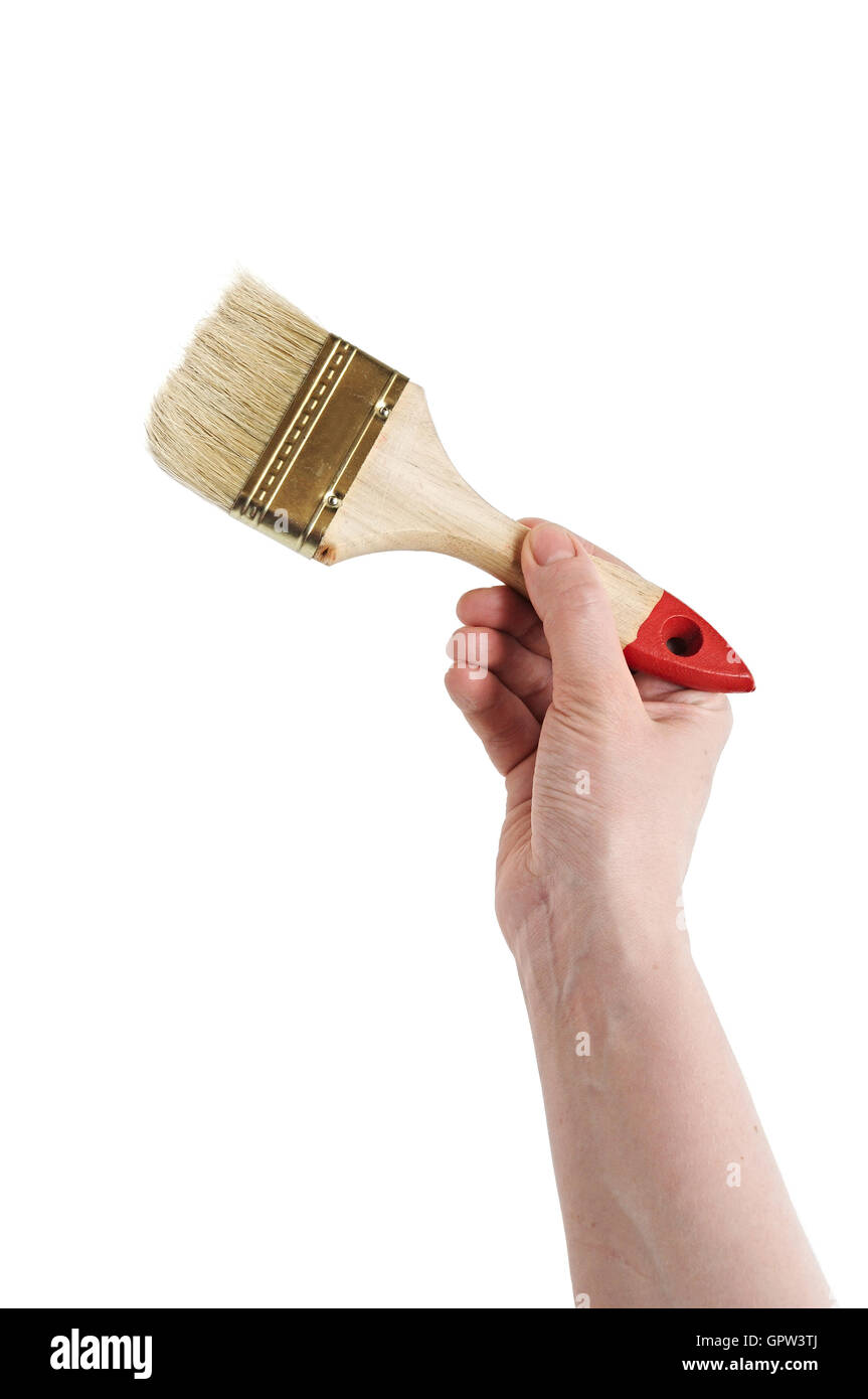 human hand is holding paintbrush isolated on white Stock Photo - Alamy