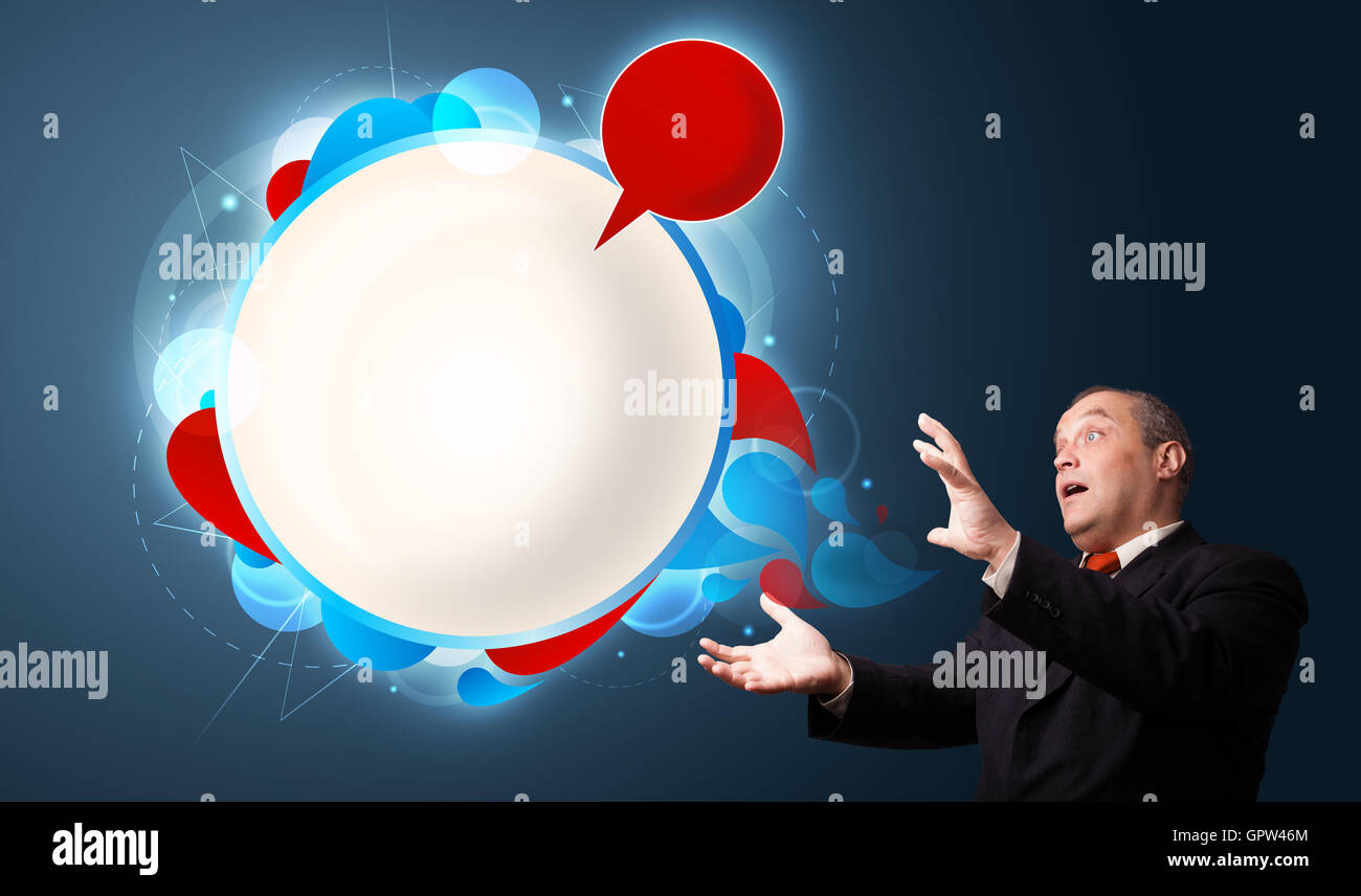 funny businessman presenting abstract modern speech bubble copy Stock ...