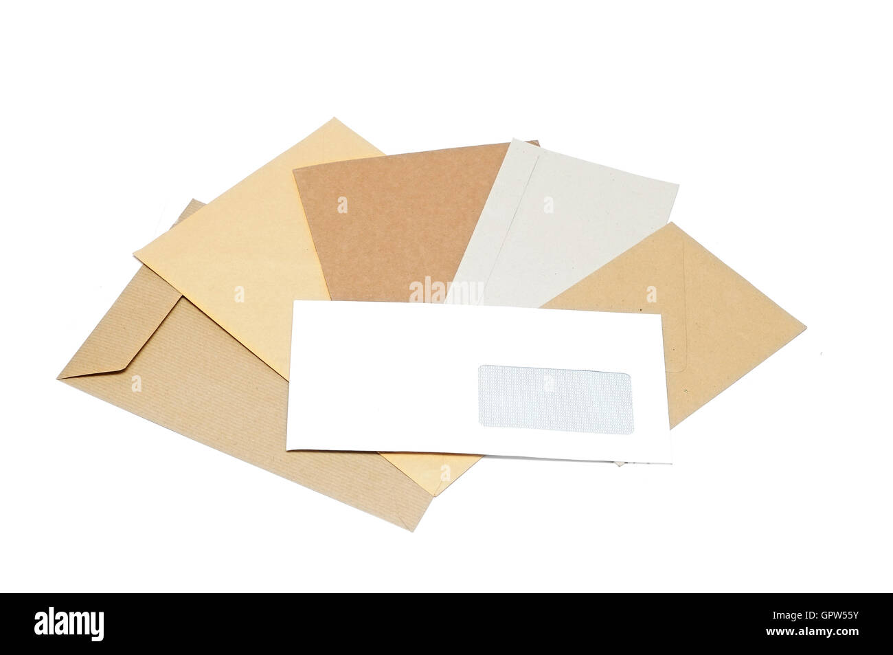 Pile of envelopes on white background Stock Photo - Alamy