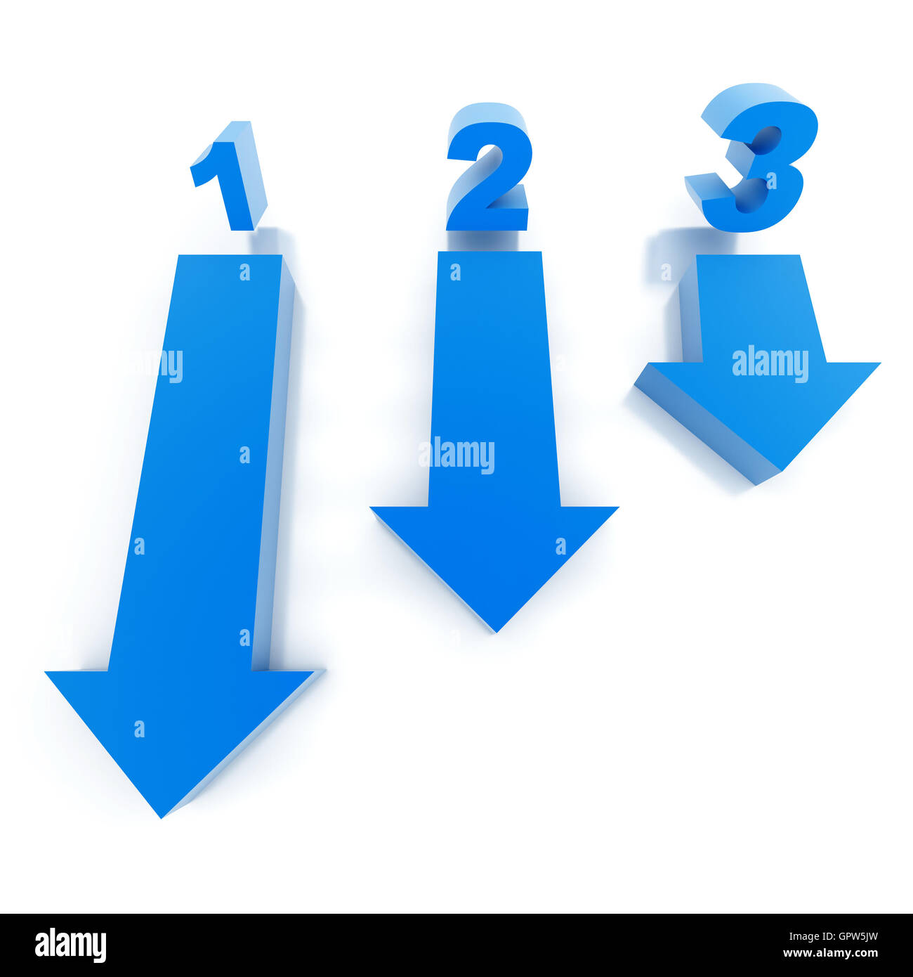 three blue arrows and numbers on them on a white background Stock Photo ...