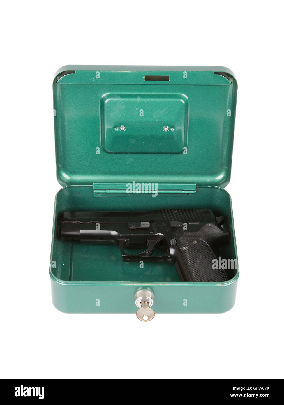 9mm pistol in a metal case Stock Photo - Alamy