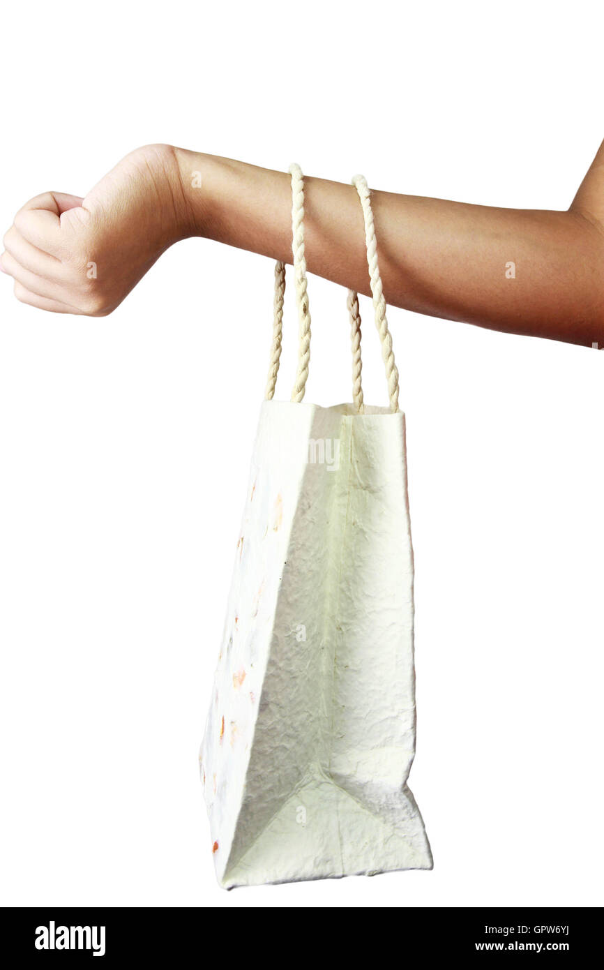 recycled paper craft paper bag in hand Stock Photo - Alamy