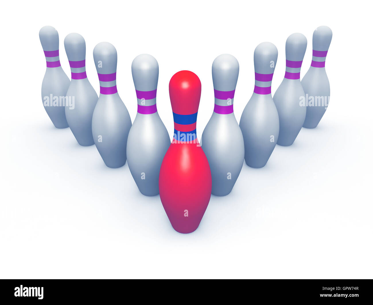bowling pins of white and goldish color on a white background Stock ...