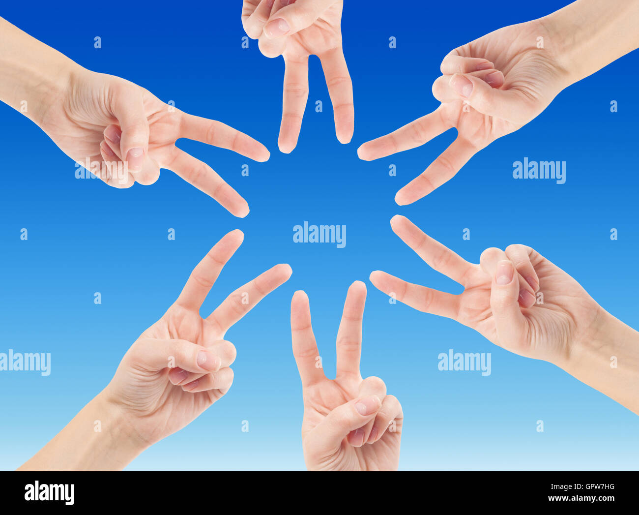Hands of teamwork , forming the star shape Stock Photo - Alamy
